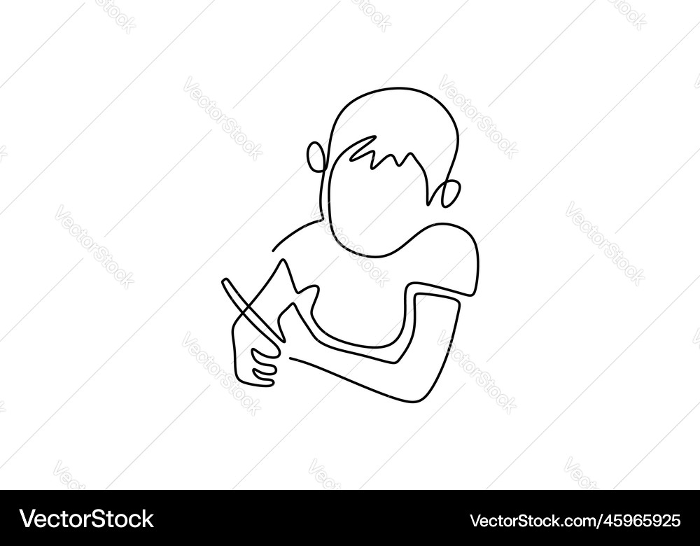 Continuous one line drawing of little boy Vector Image