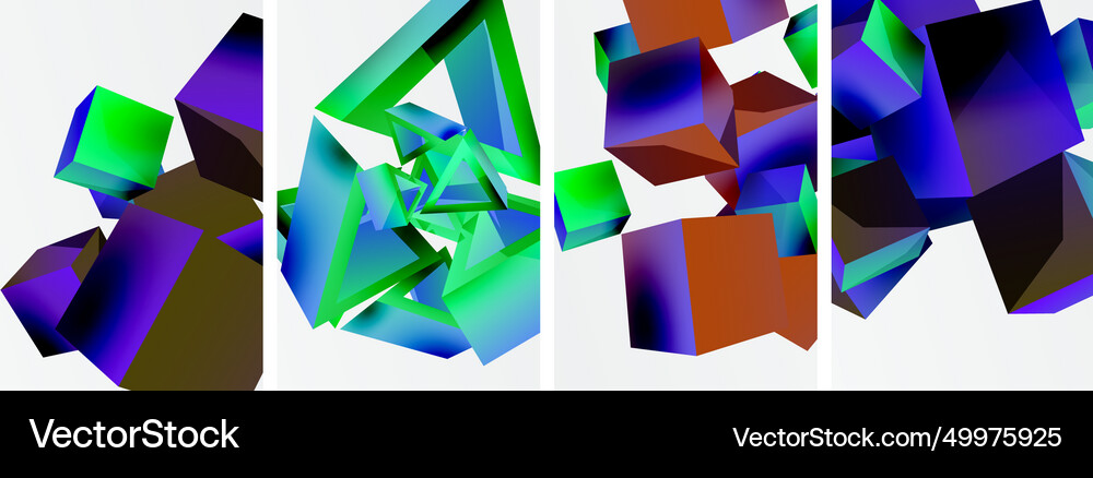 Flying 3d shapes cubes and other geometric Vector Image