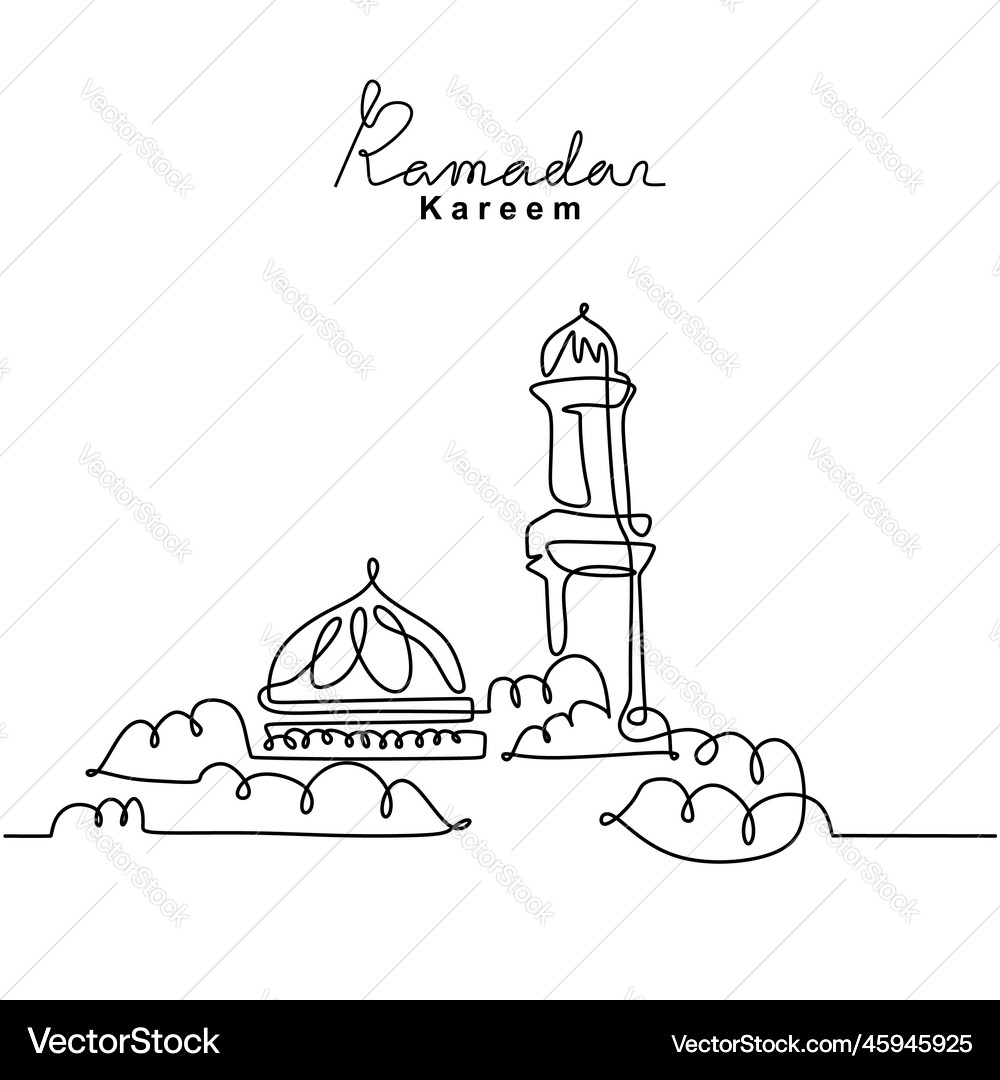 One continuous line drawing of islamic mosque Vector Image