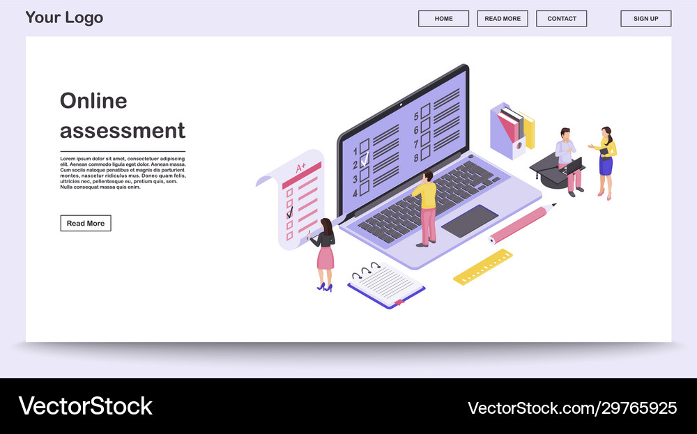Online assessment webpage template with isometric Vector Image