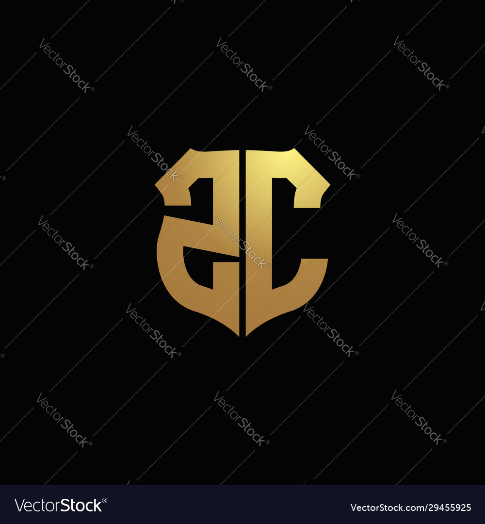 Zc logo monogram with gold colors and shield Vector Image