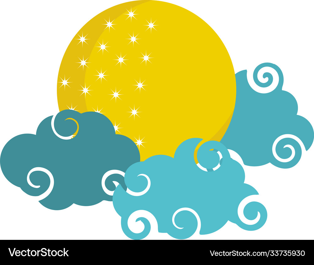 Bright moon clouds sky cartoon isolated icon style