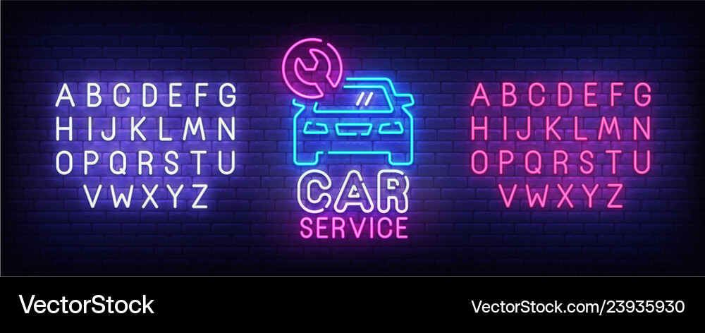 Car service neon sign logo Royalty Free Vector Image