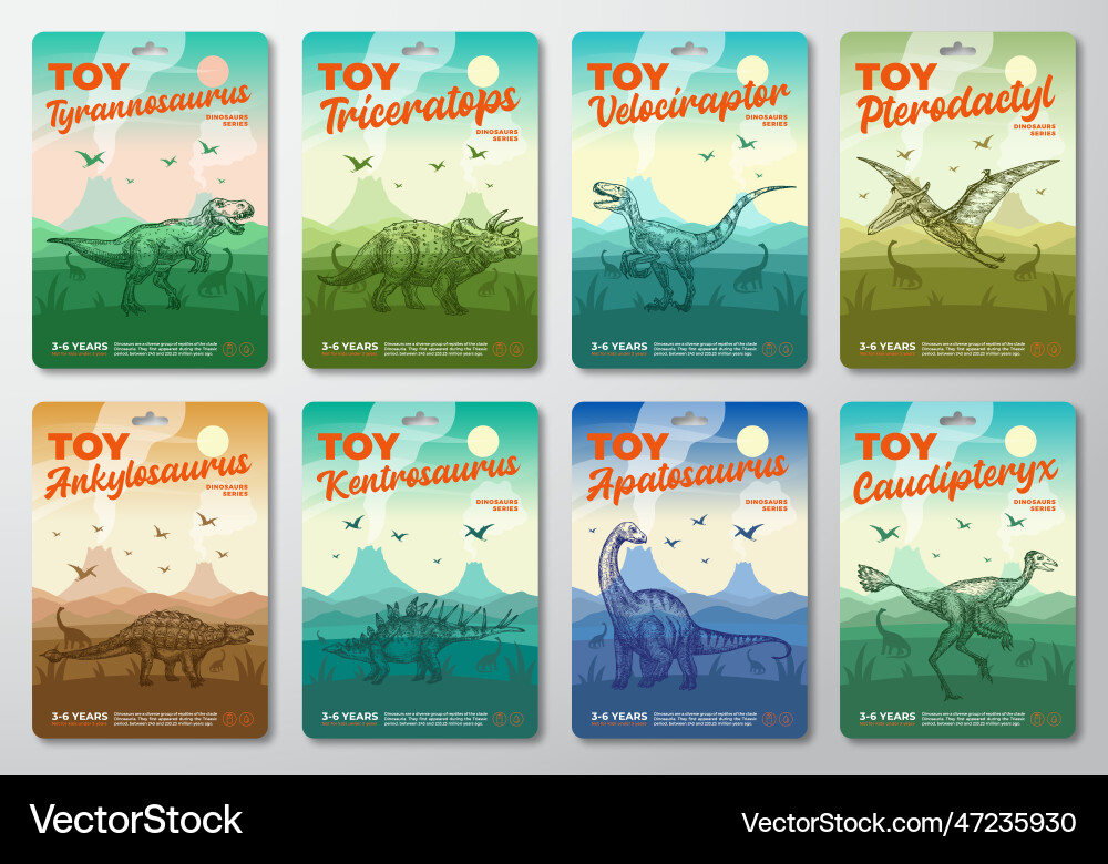 Dinosaur toy product labels template set abstract Vector Image