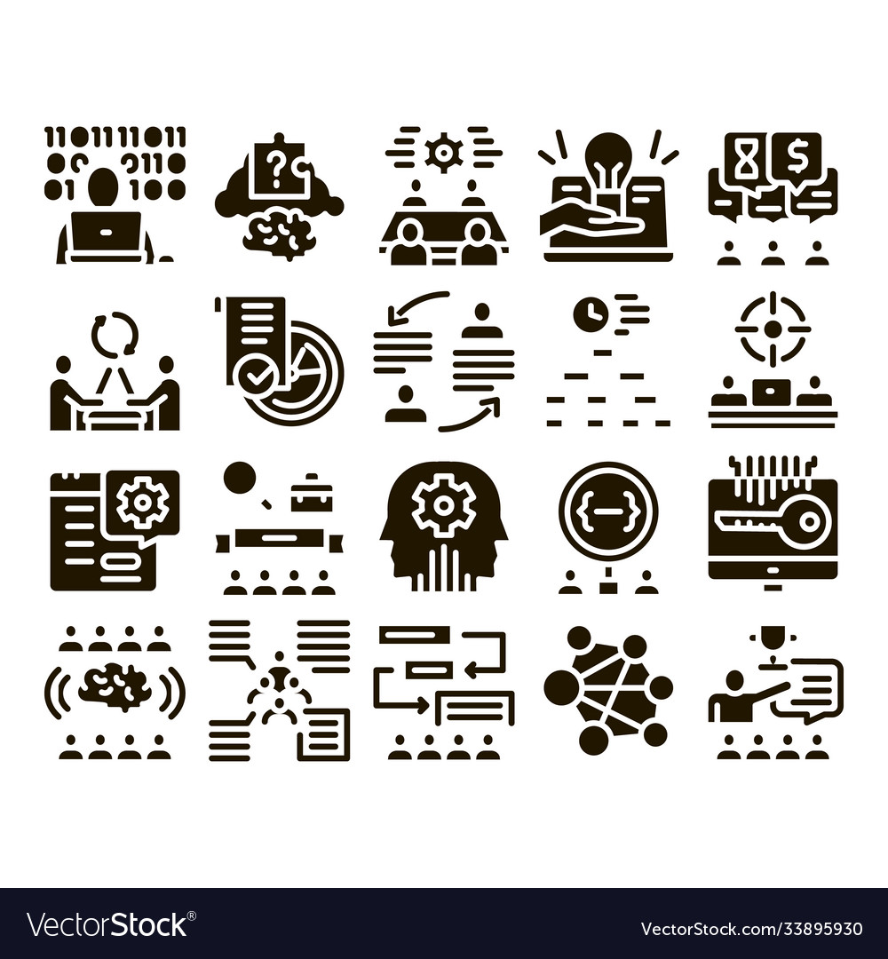 Hackathon development glyph set Royalty Free Vector Image