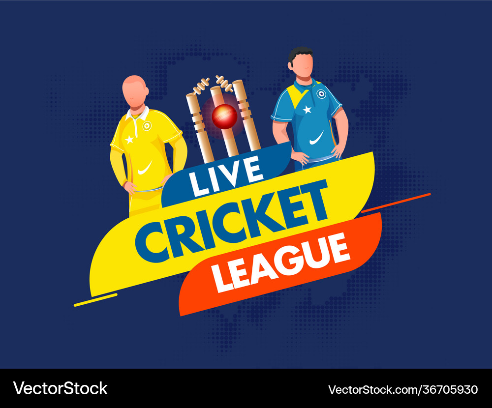 Live cricket league text with red ball hitting Vector Image
