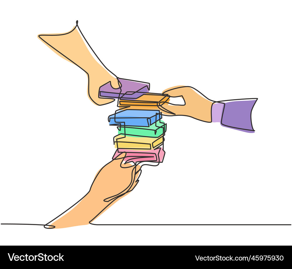One single line drawing group of happy workers Vector Image