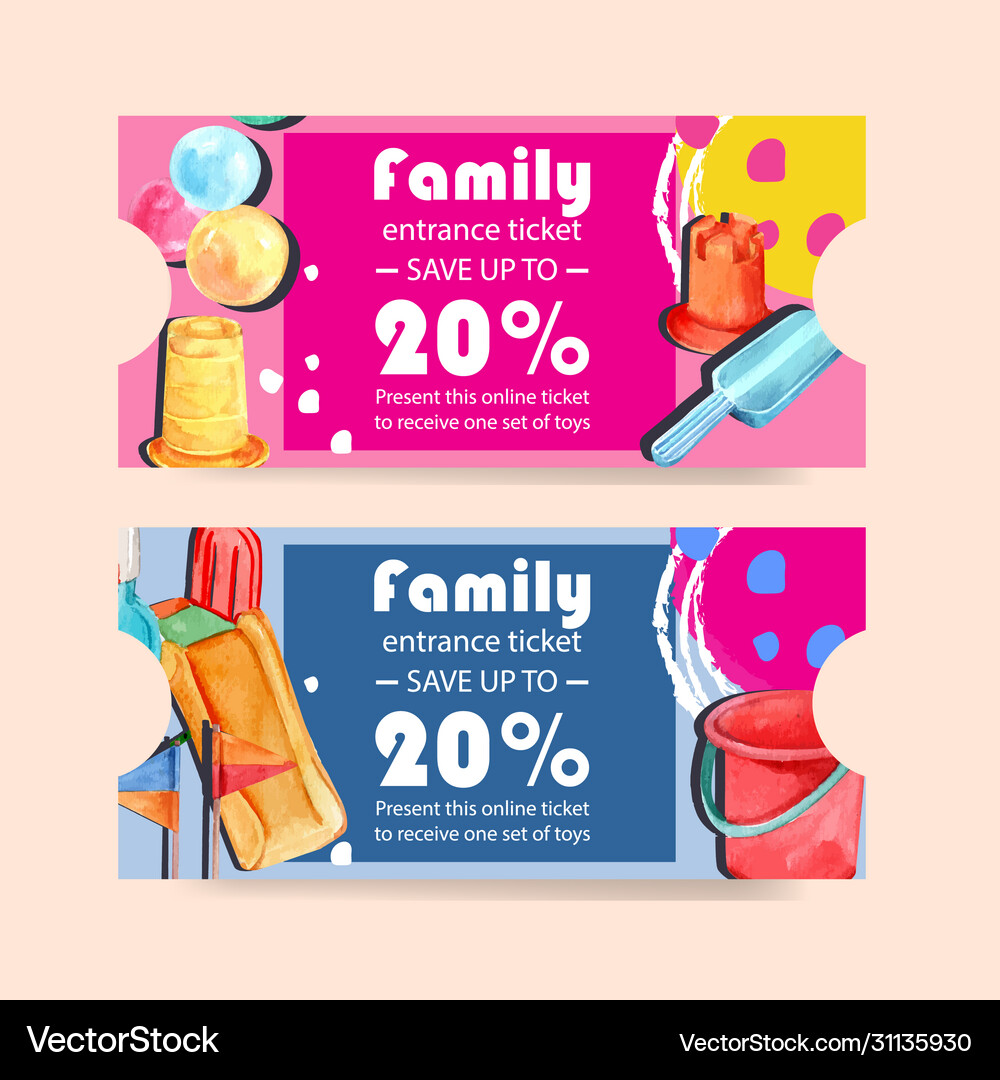 Playground ticket design with ball pail slide Vector Image