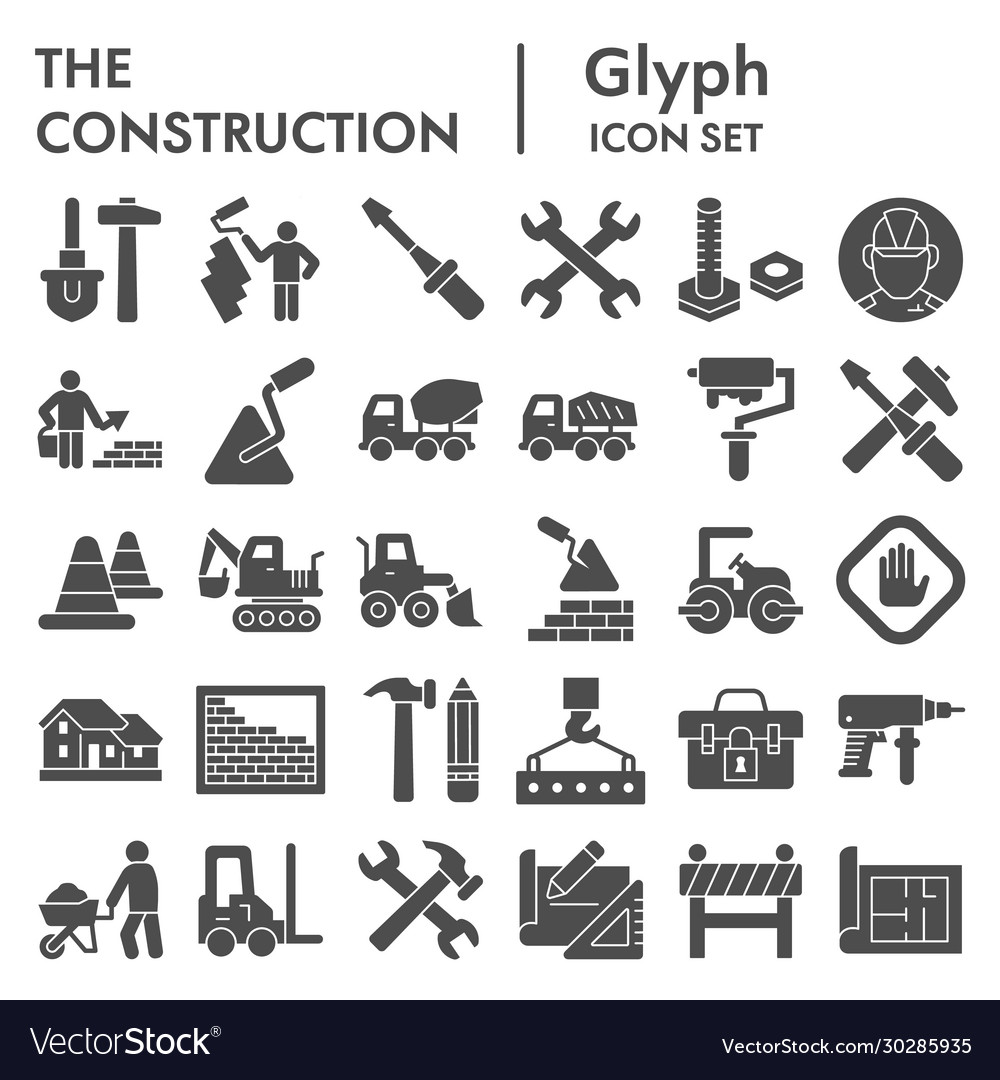 Construction solid icon set building industry Vector Image