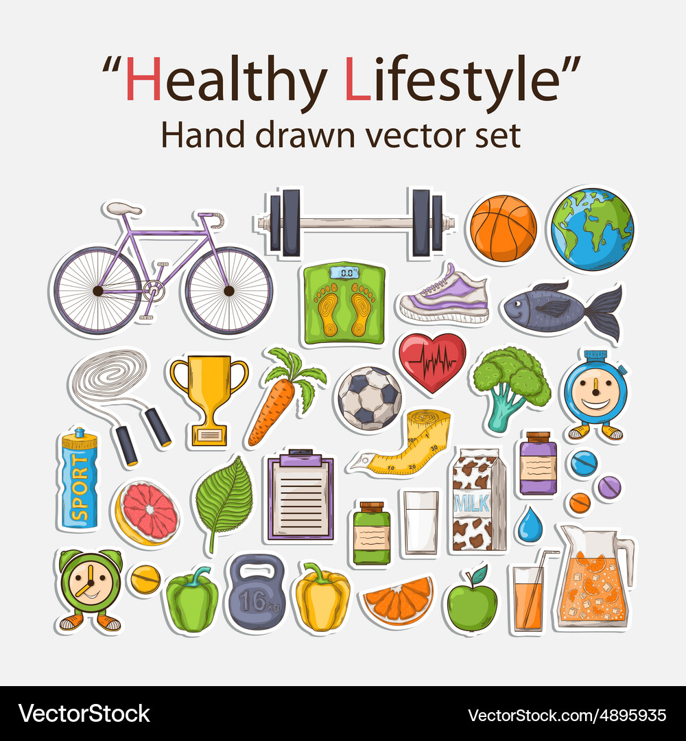 Healthy lifestyle sticker set Royalty Free Vector Image