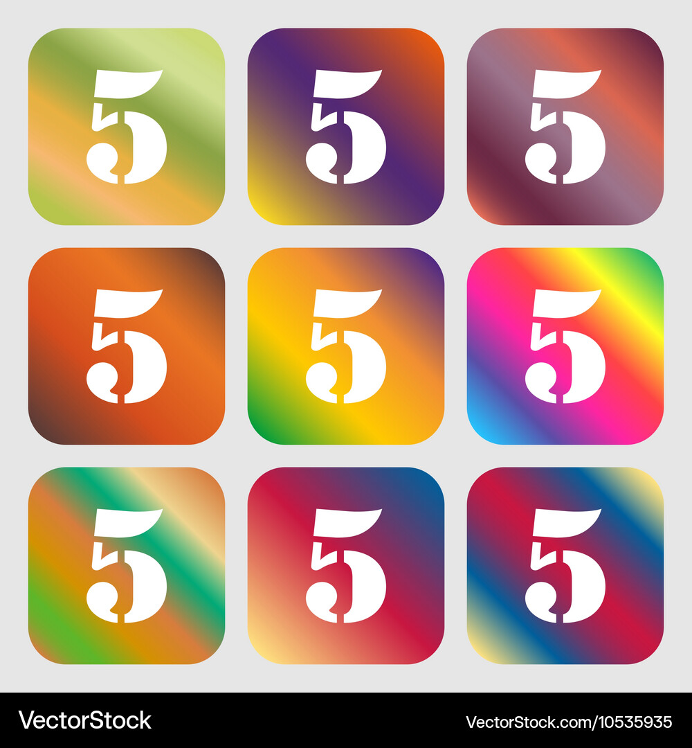 Number five icon sign nine buttons with bright Vector Image