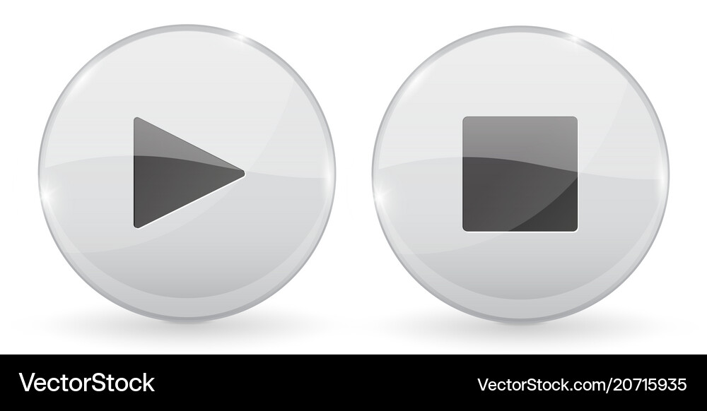 Play and stop white glass 3d buttons Royalty Free Vector