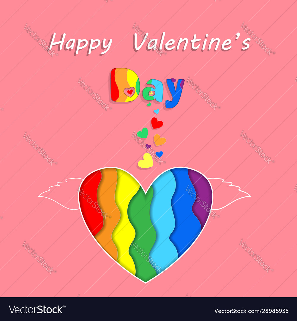 Rainbow paper cut heart valentines greeting card Vector Image