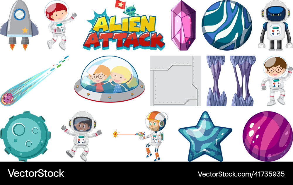Set of isolated fantasy space game objects Vector Image