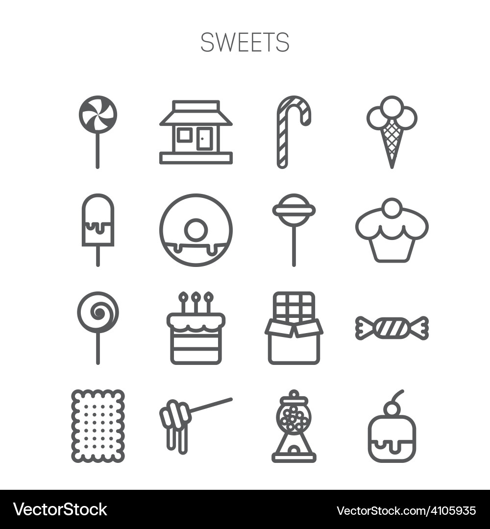 Set simple icons with sweets and candis Royalty Free Vector