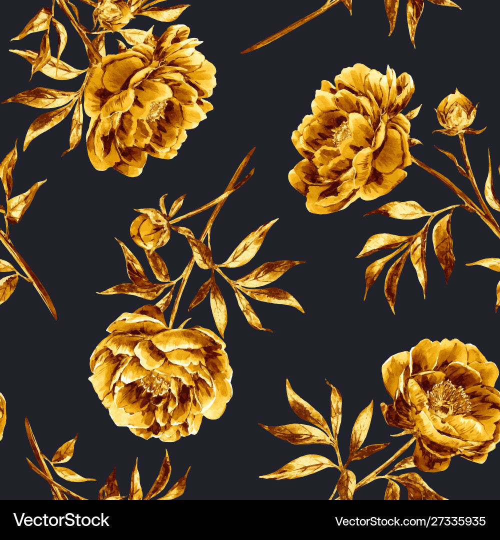 Watercolor golden peony seamless pattern Vector Image