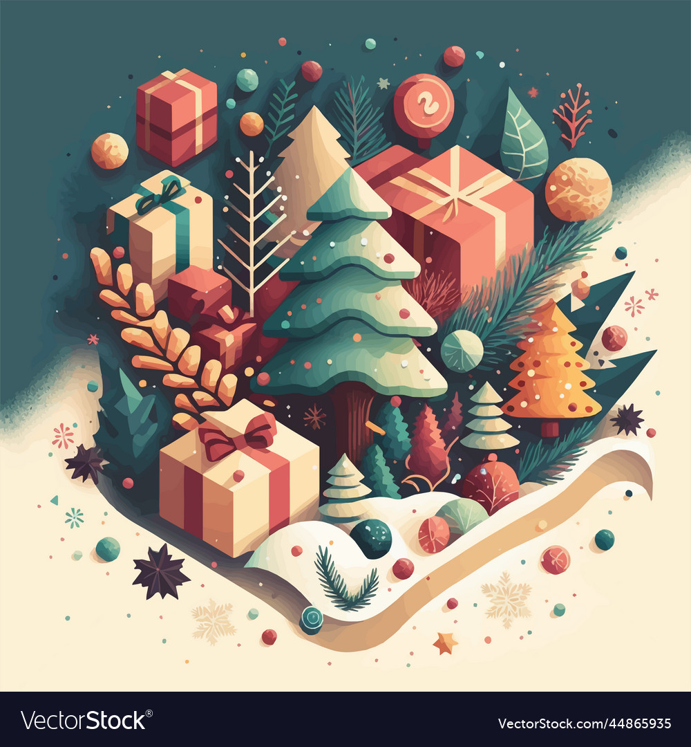 Winter christmas tree background in flat color Vector Image