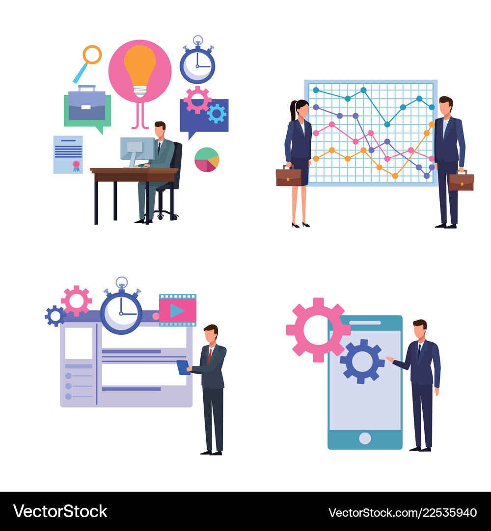 Business productivity tools cartoon Royalty Free Vector