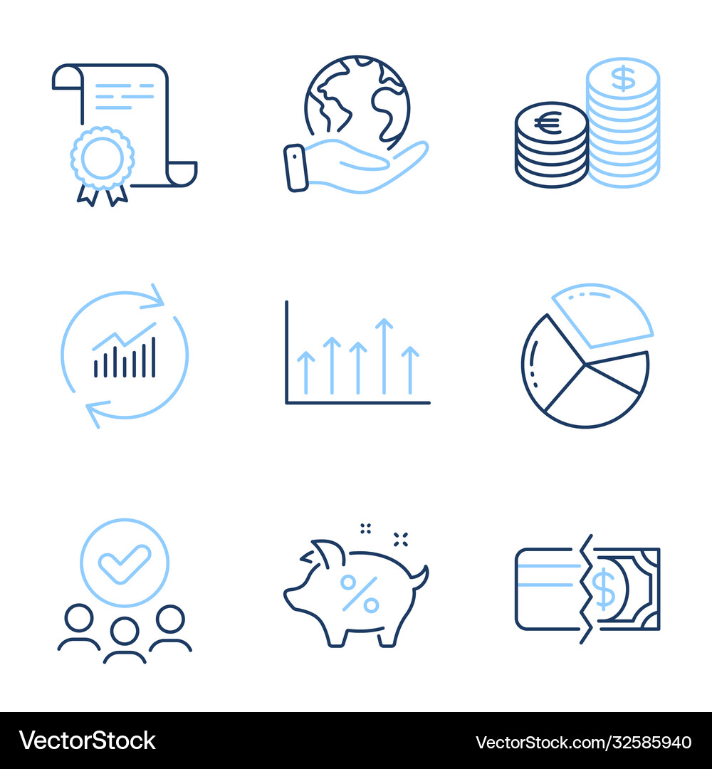 Currency growth chart and pie icons set Royalty Free Vector