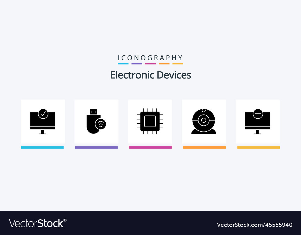 Devices glyph 5 icon pack including cam Royalty Free Vector