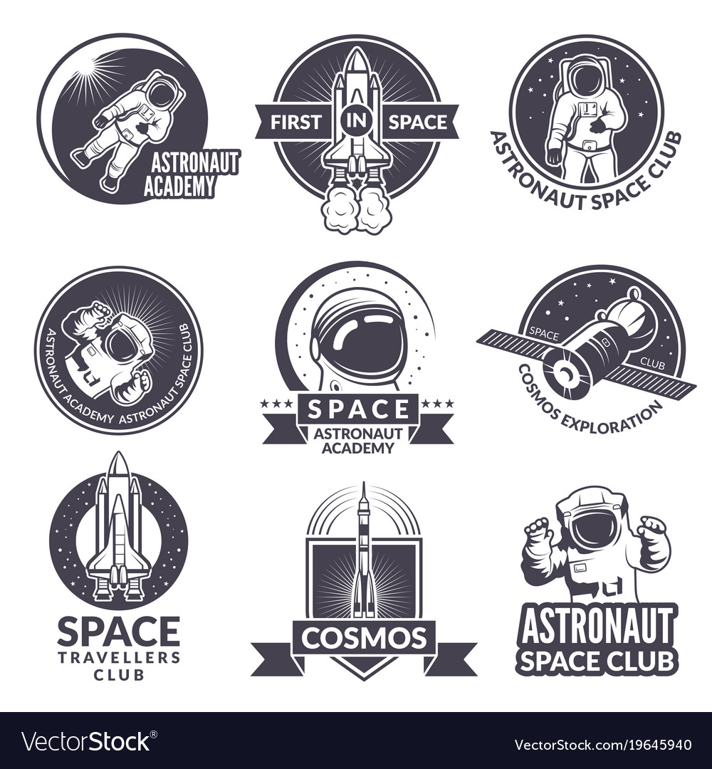 Emblems labels or logos space theme Royalty Free Vector