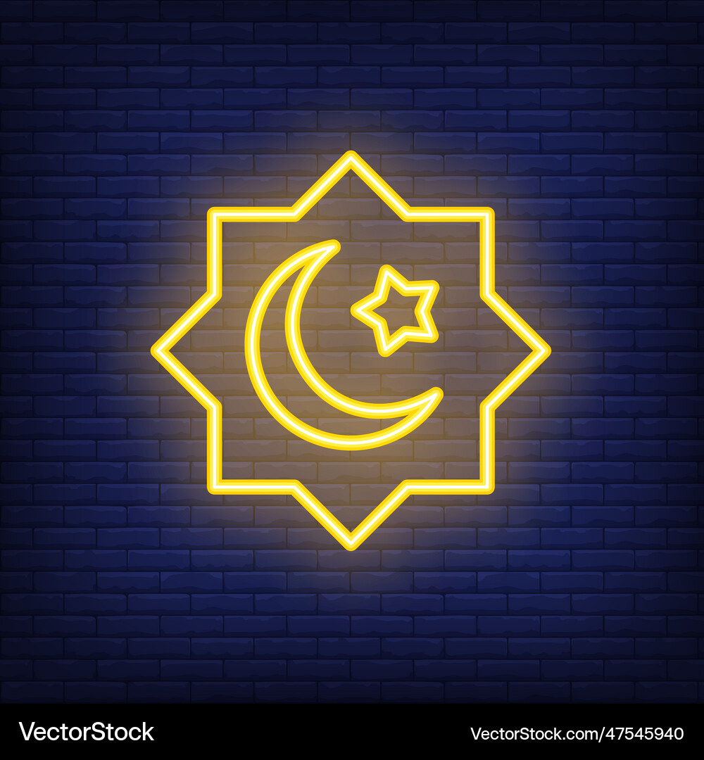 Half moon and star neon sign Royalty Free Vector Image