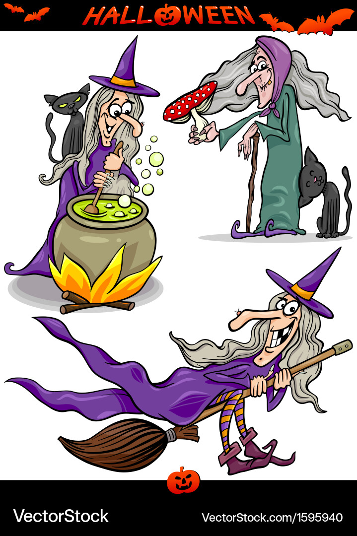 Halloween cartoon spooky themes set Royalty Free Vector