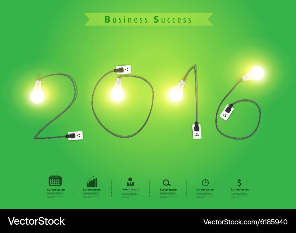 Numbers of new year 2016 with creative light bulb Vector Image