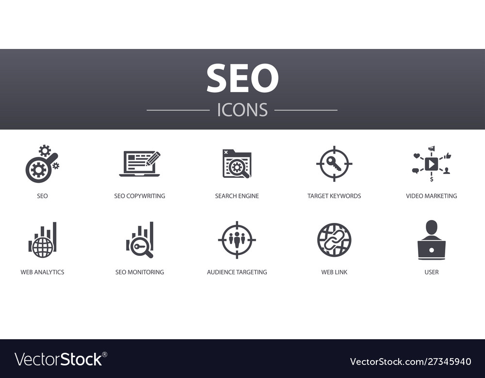 Seo simple concept icons set contains Royalty Free Vector