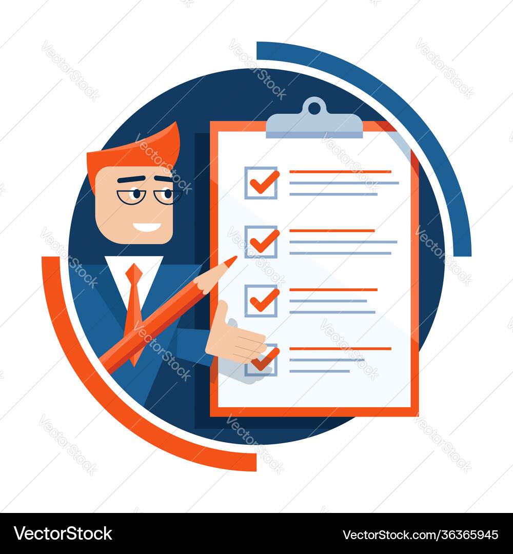 Checklist - businessman holding big list Vector Image