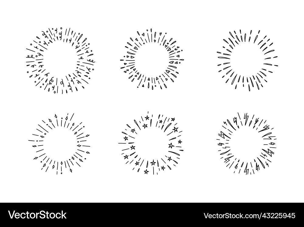 Collection of sunburst explosion hand drawn Vector Image