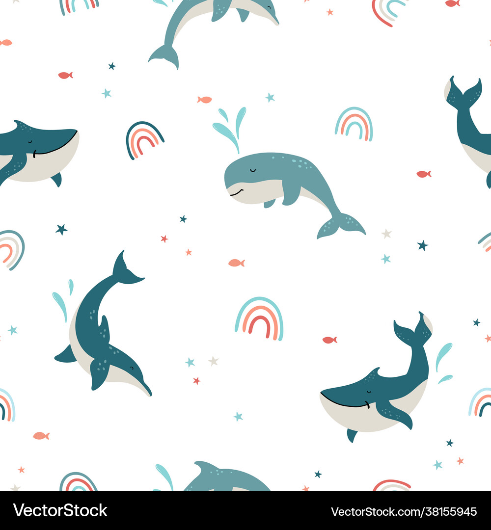 Cute hand drawn sea life seamless pattern happy Vector Image