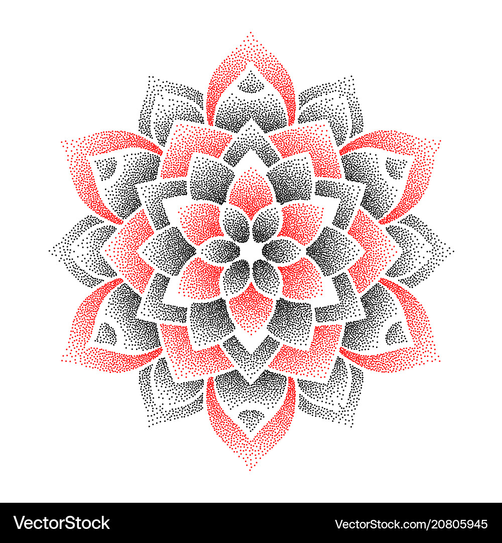Dotted black and red flower symbol Royalty Free Vector Image