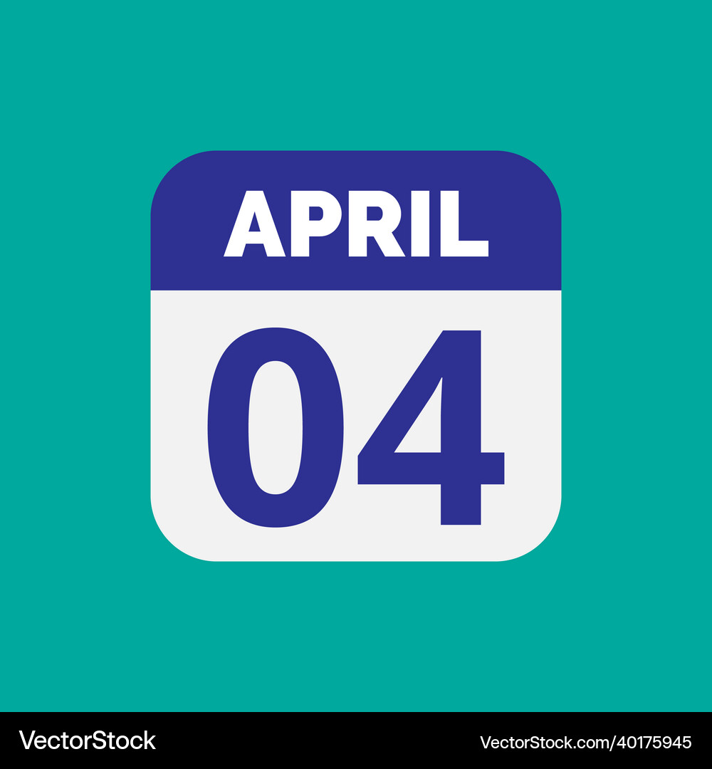Flat april 4 calendar date icon stock Royalty Free Vector