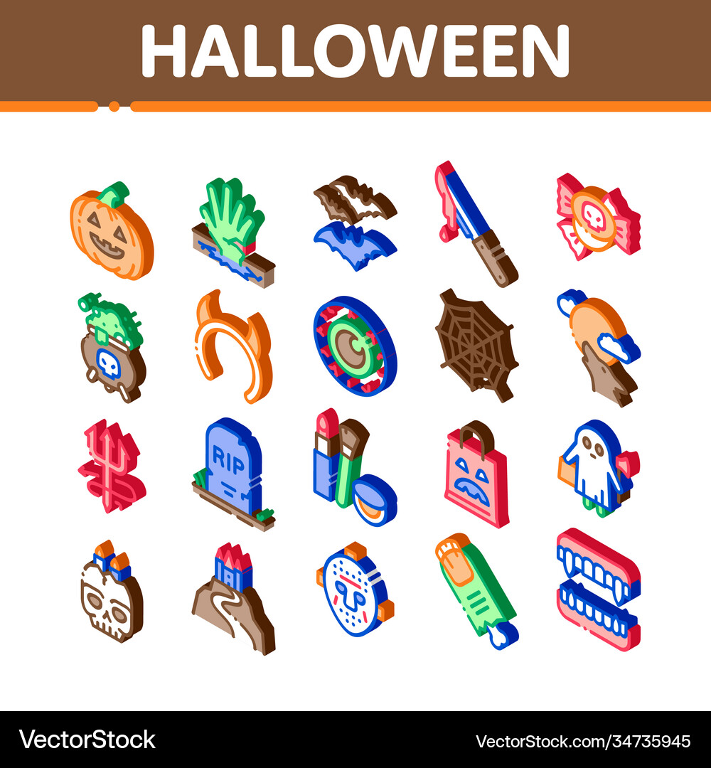 Halloween celebration isometric icons set Vector Image