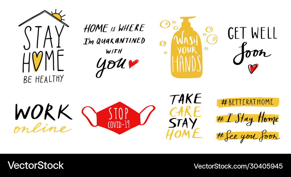 Hand-Drawn Covid-19 Motivation Quotes Royalty Free Vector
