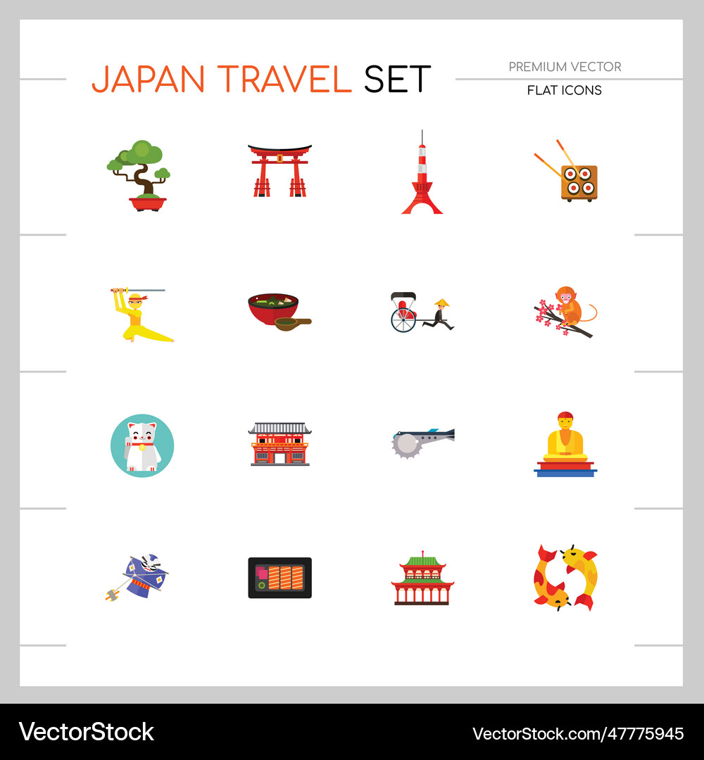 Japan travel icon set Royalty Free Vector Image