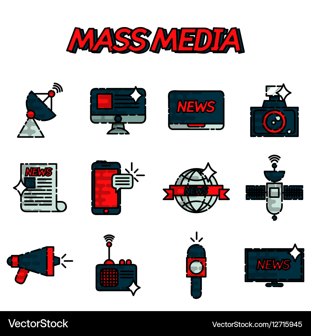 Mass media flat icons set Royalty Free Vector Image