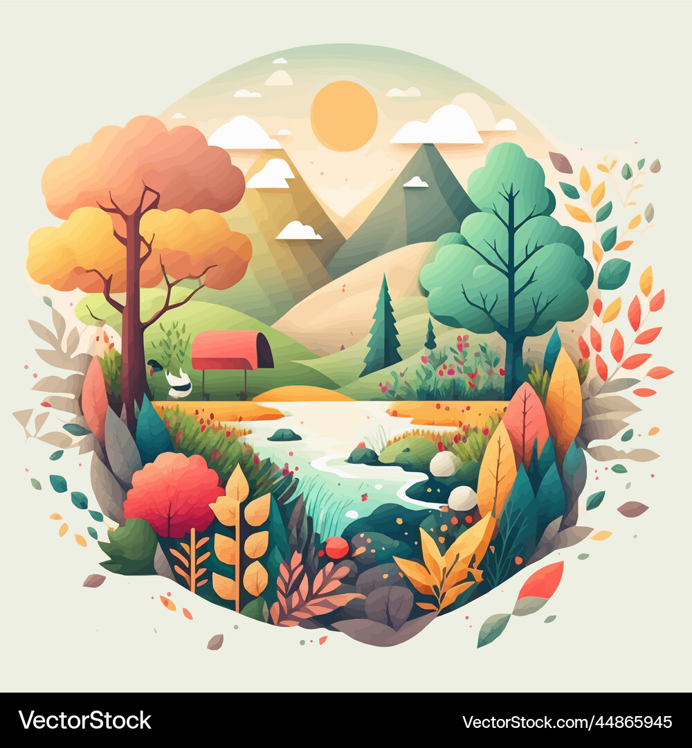 Nature mountain forest jungle landscape Royalty Free Vector