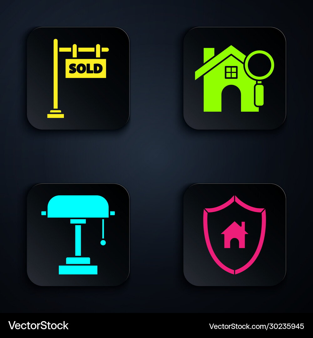 Set house with shield hanging sign with text sold Vector Image