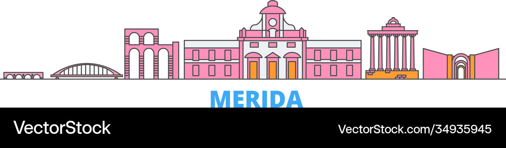 Spain merida line cityscape flat travel Royalty Free Vector