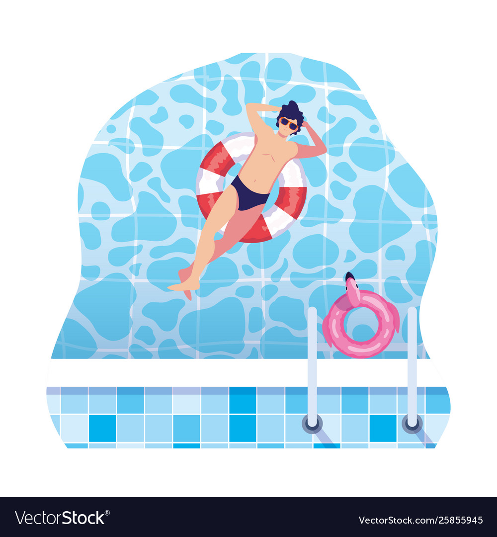Young man with swimsuit and float lifeguard Vector Image