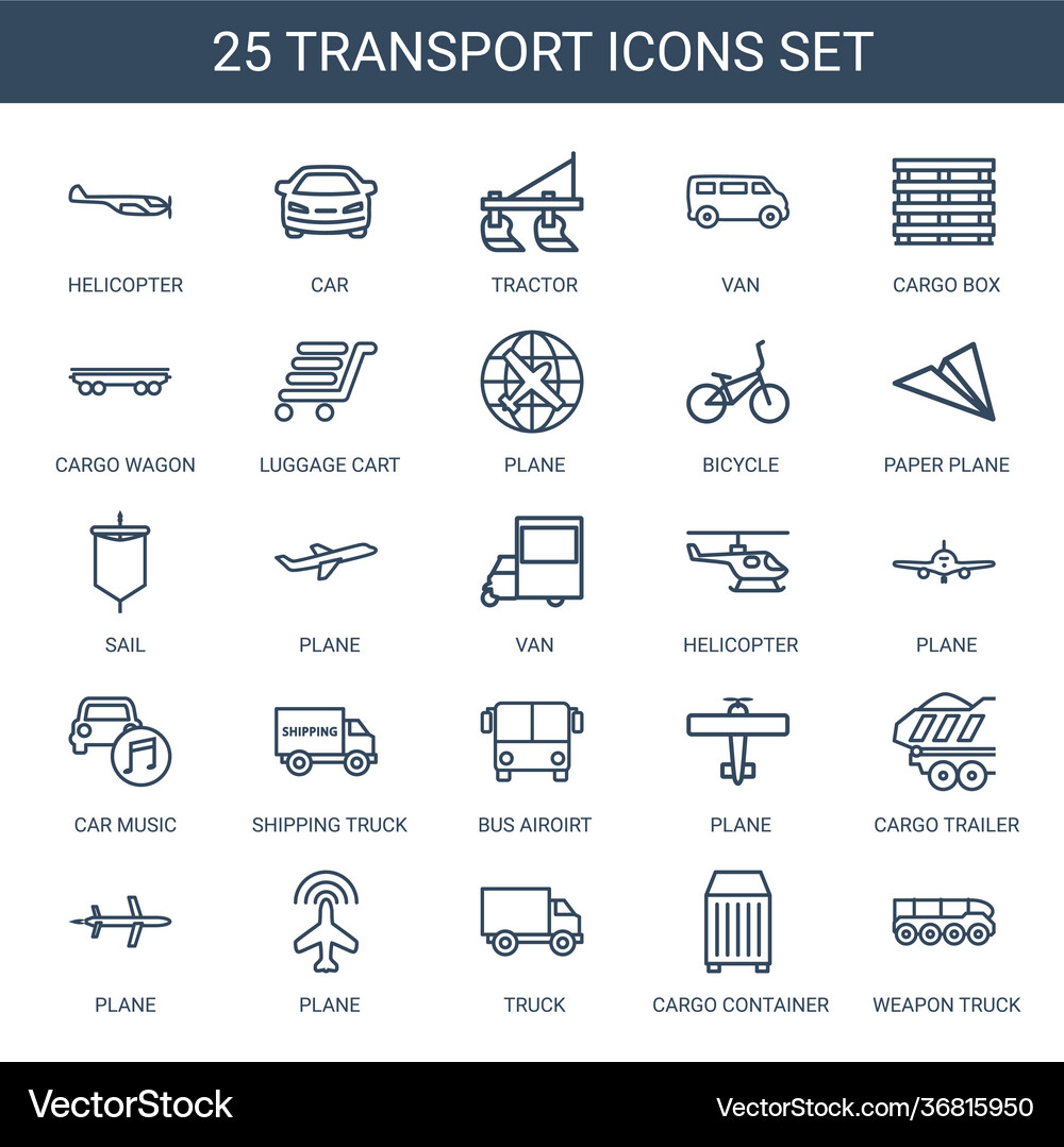25 transport icons Royalty Free Vector Image - VectorStock