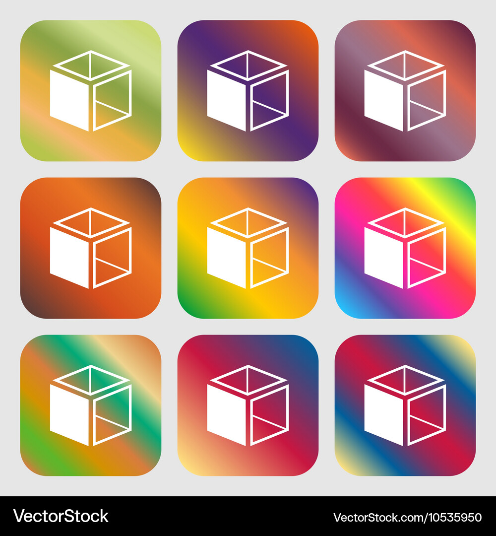3d cube icon sign nine buttons with bright Vector Image