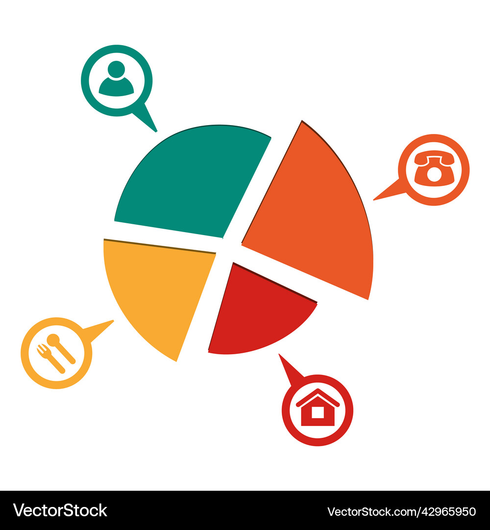 4 parts piechart with icons Royalty Free Vector Image