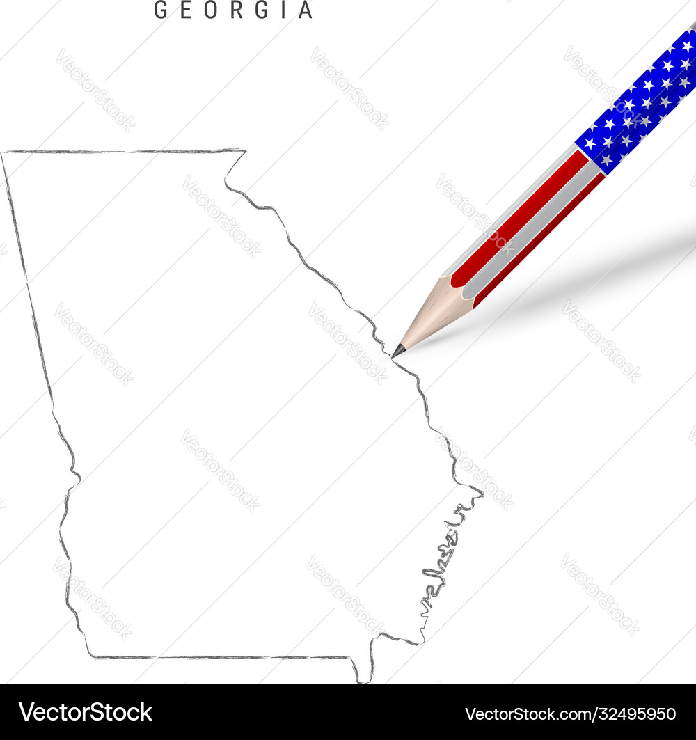 Georgia us state map pencil sketch Royalty Free Vector Image