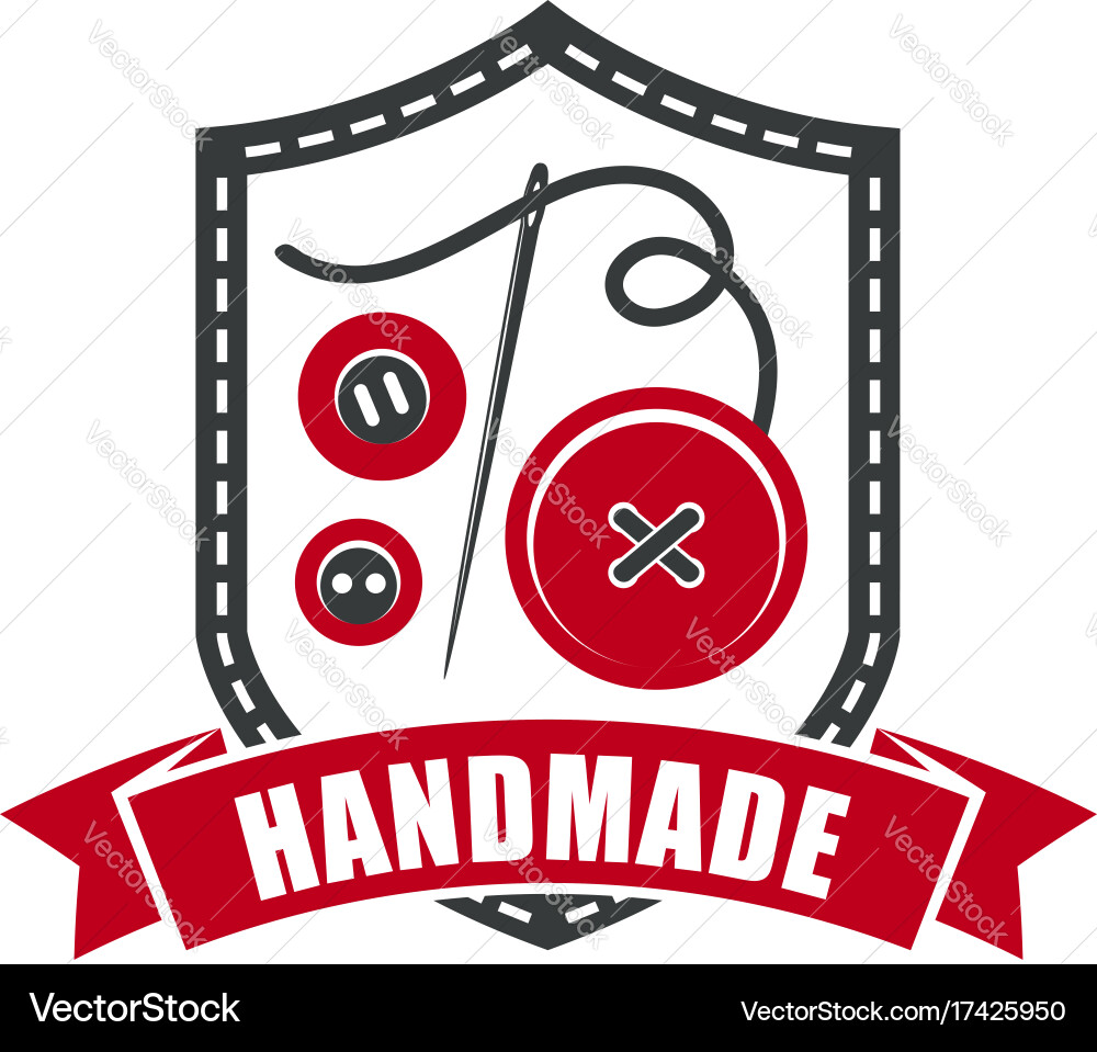Handmade and sewing label with needle and button Vector Image