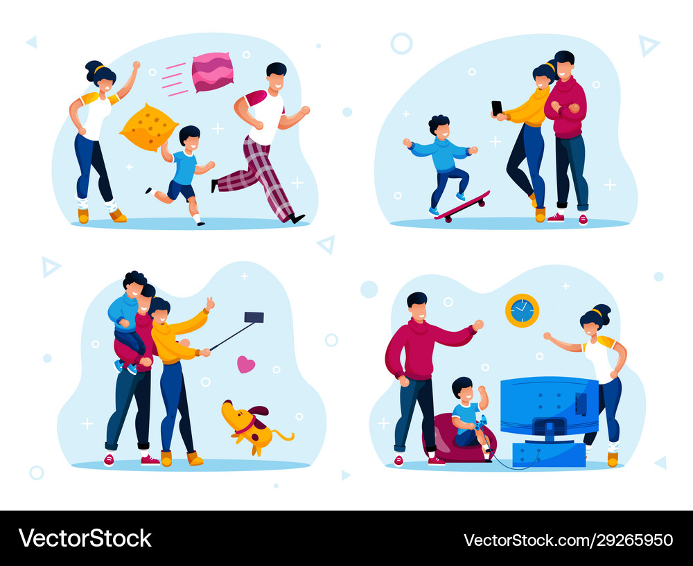 Happy parenthood routines scenes flat set Vector Image