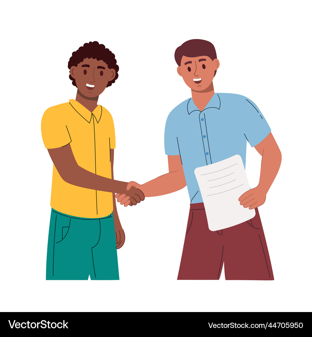 Men shake hands and sign a contract conclusion Vector Image
