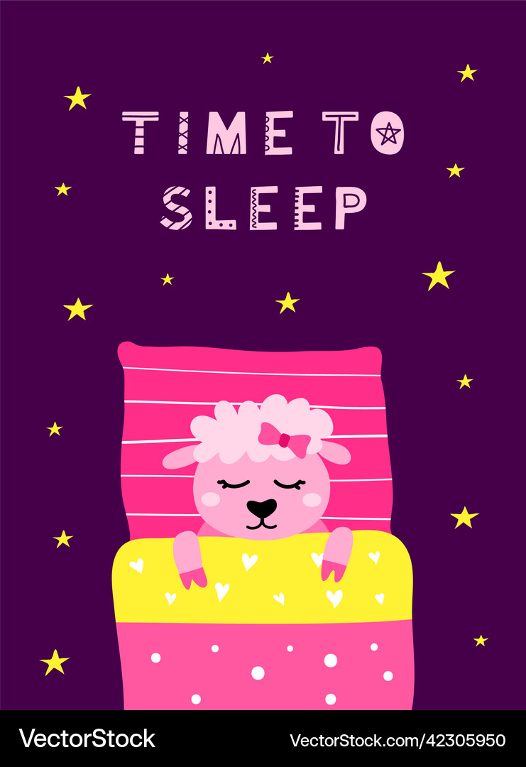 Poster with lettering and sleeping sheep Vector Image